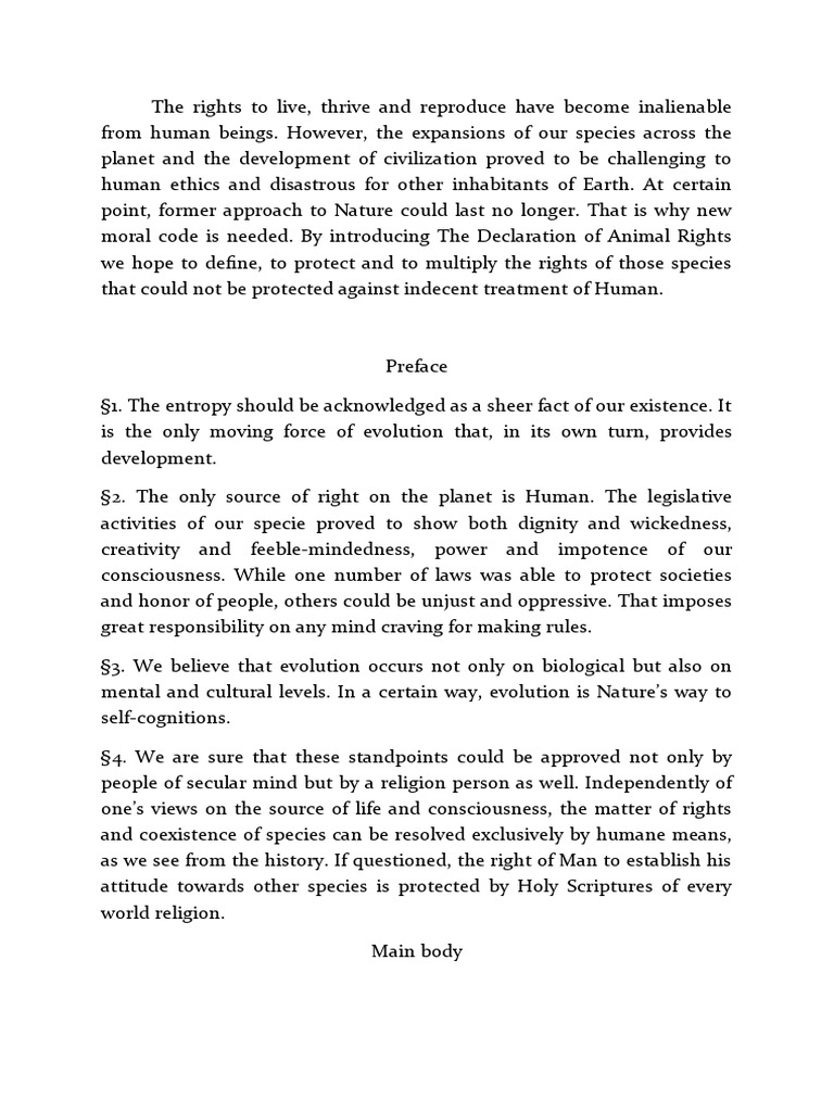 Animal Rights Declaration | PDF | Mind | Pet