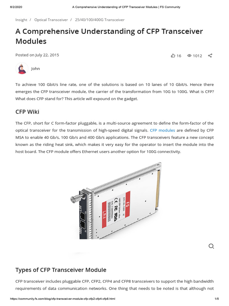 A Comprehensive Understanding of CFP Transceiver Modules - FS Community ...