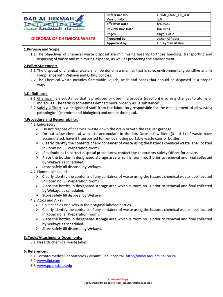 Disposal of Chemical Waste | PDF