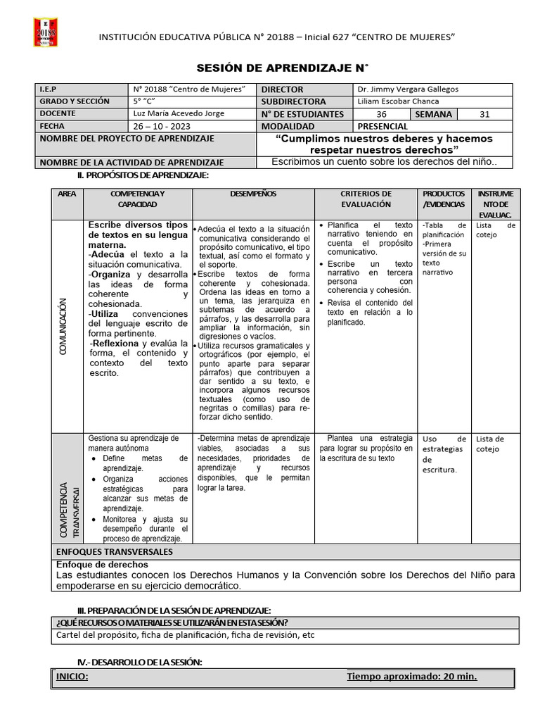 5° Comunicación. - Escribimos Un Cuento | PDF