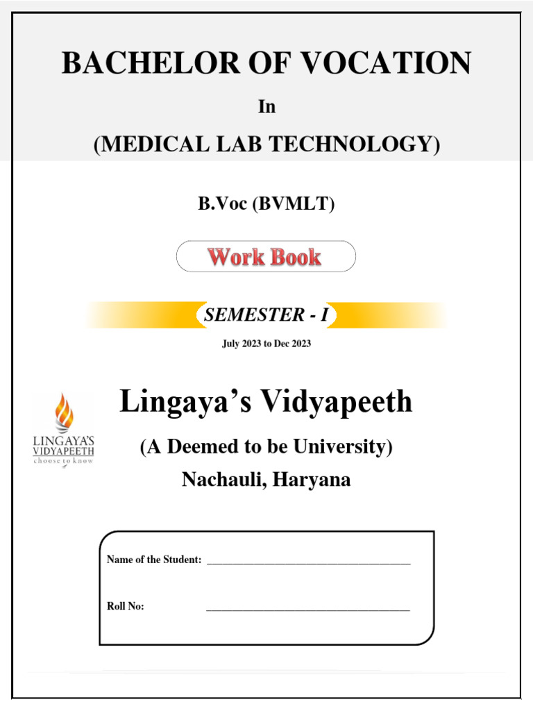 BMLT Workbook 1st Sem | Download Free PDF | Epithelium | Cell (Biology)