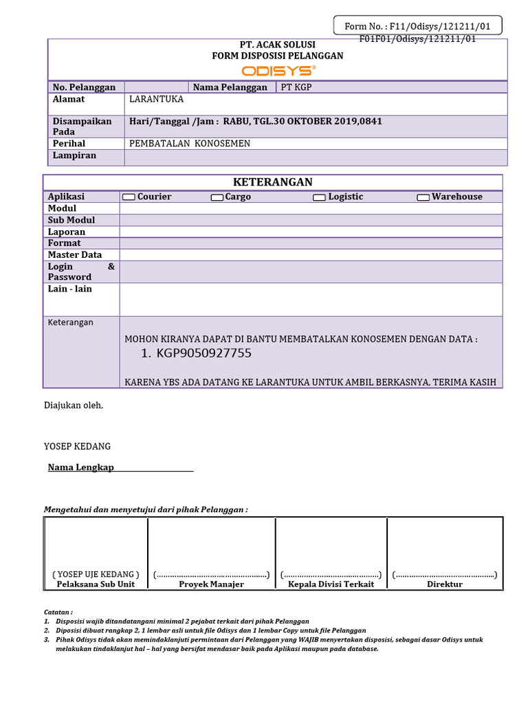 FORM DISPOSISI Blank | PDF