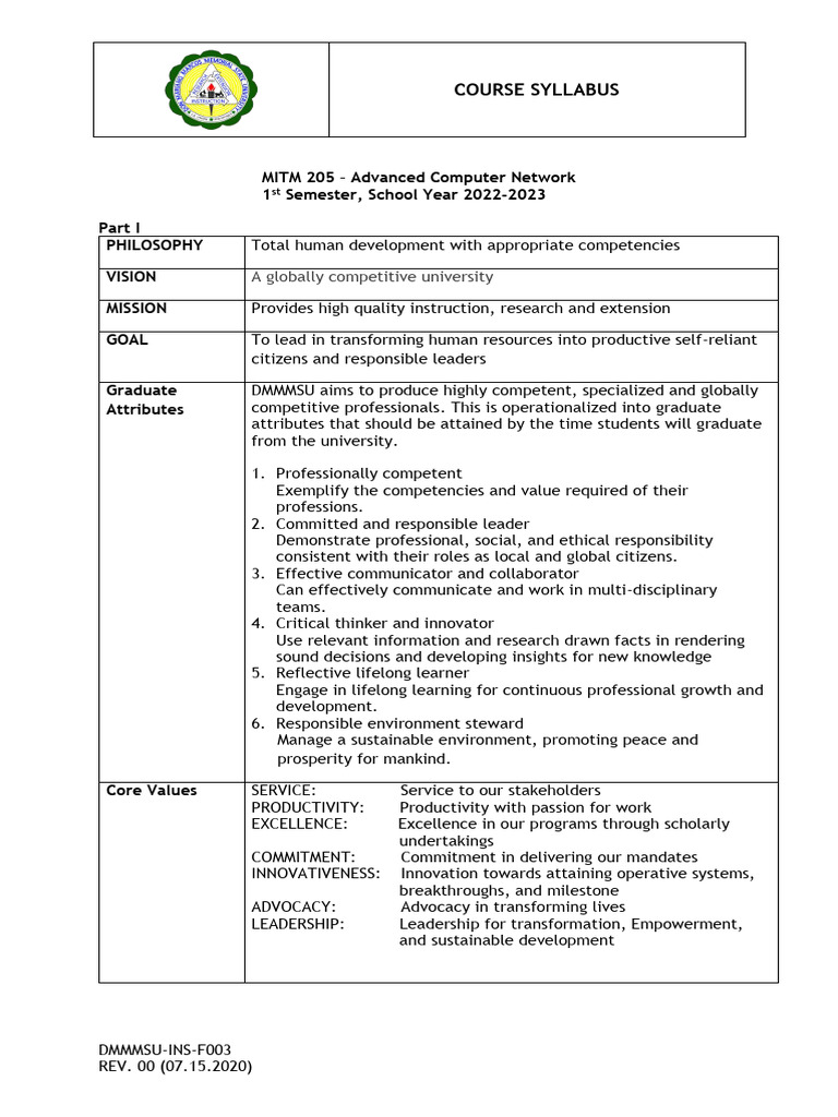 Course Syllabus Pdf Computer Network Internet Protocols