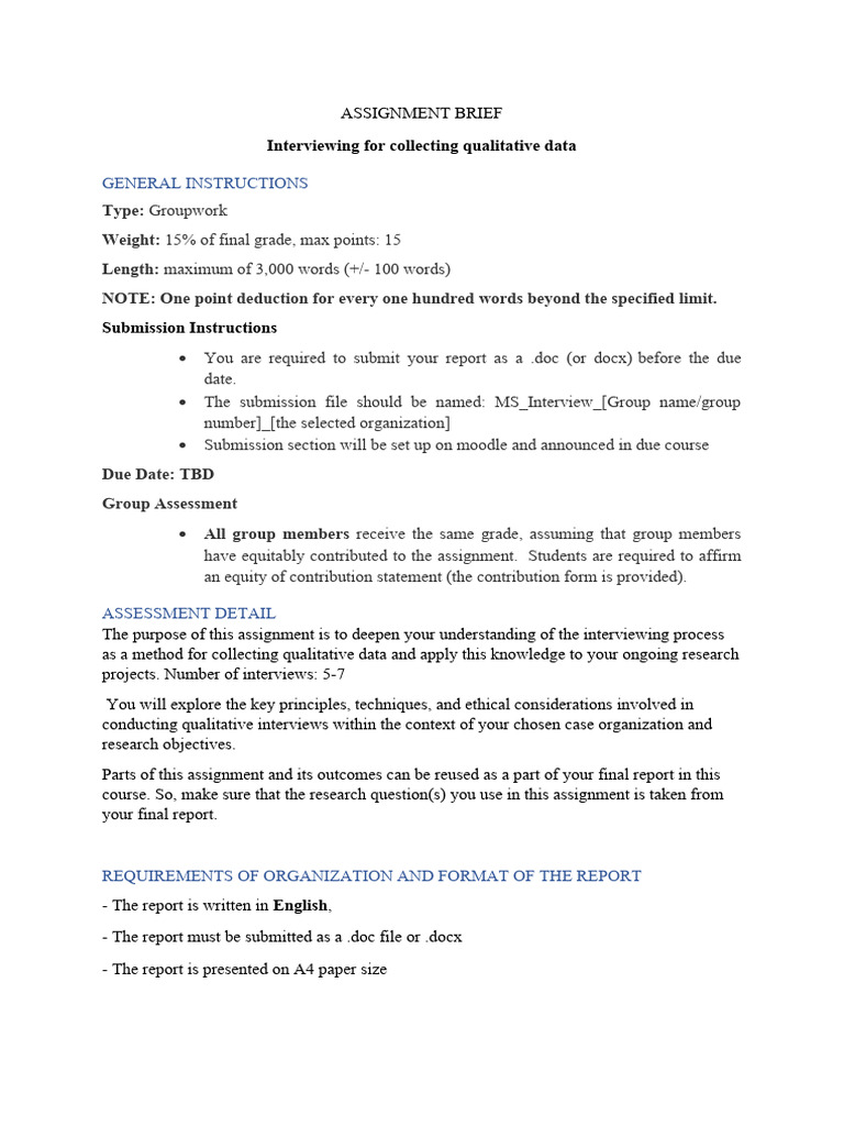 Interview - ASSIGNMENT BRIEF | PDF | Methodology | Qualitative Research