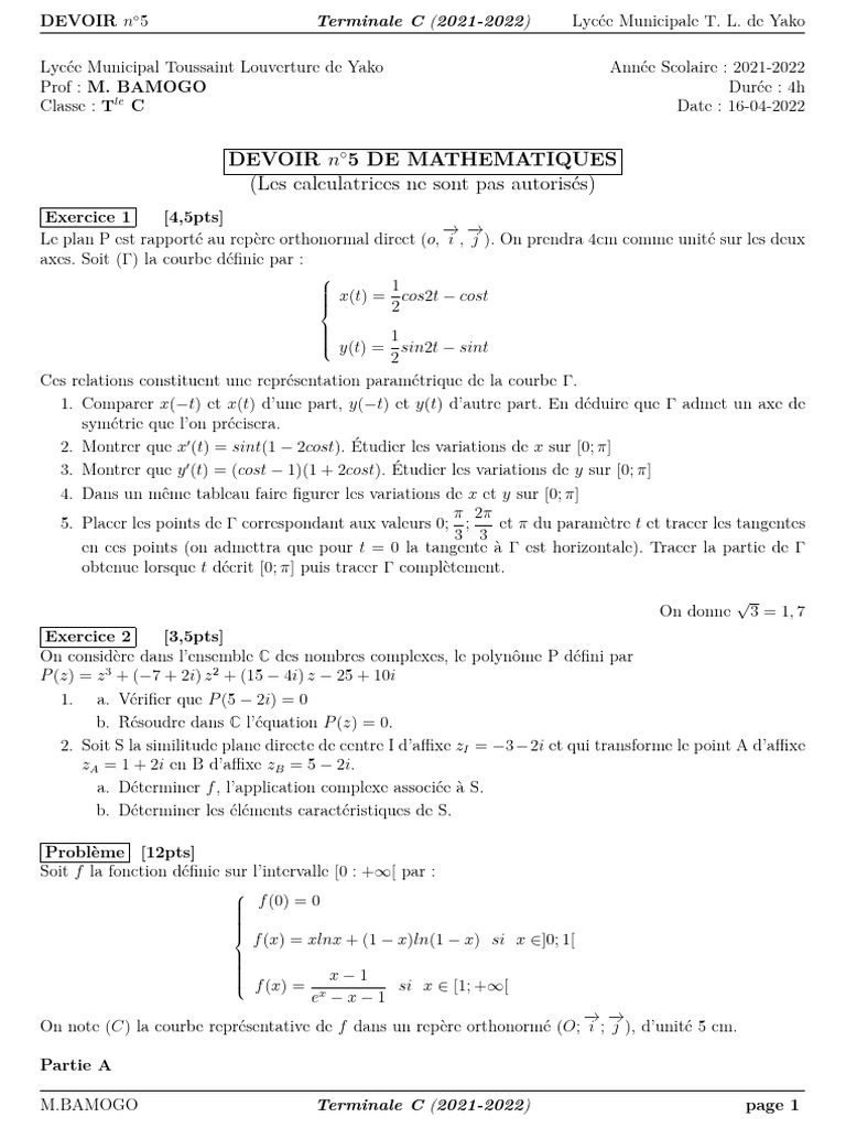 Devoir n6 Tle C (Correction) | PDF | Limite (mathématiques) | Fonction (Mathématiques)