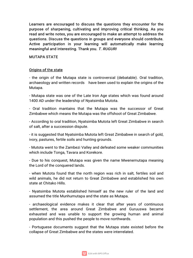 Mutapa State | PDF