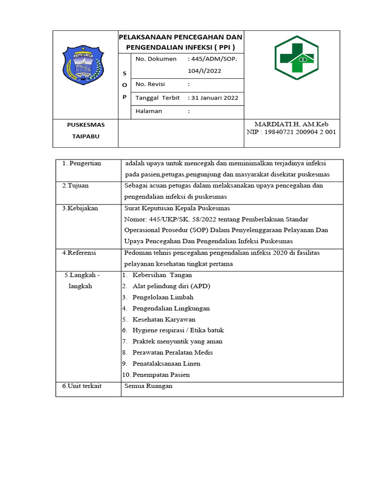 5.5.1 Ep A Sop Pelaksanaan Pencegahan Dan Pengendalian Infeksi (Ppi) | PDF | Sains & Matematika