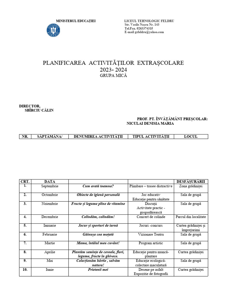 Activitati Extrascolare | PDF