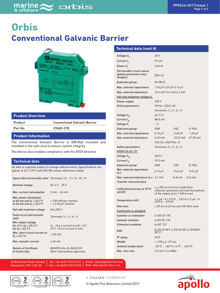 PP5024 Orbis Conventional Galvanic Barrier Datasheet | PDF | Materials ...