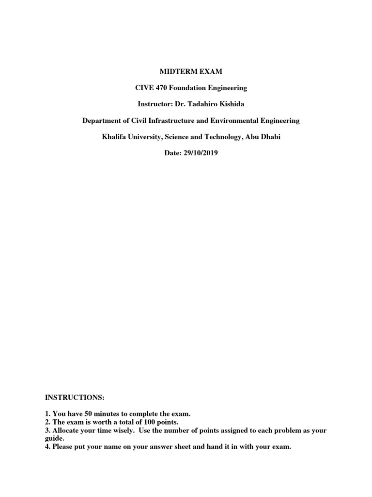 Midterm CIVE 470 Foundation Engineering Fall 2019 Solution | PDF | Continuum Mechanics ...
