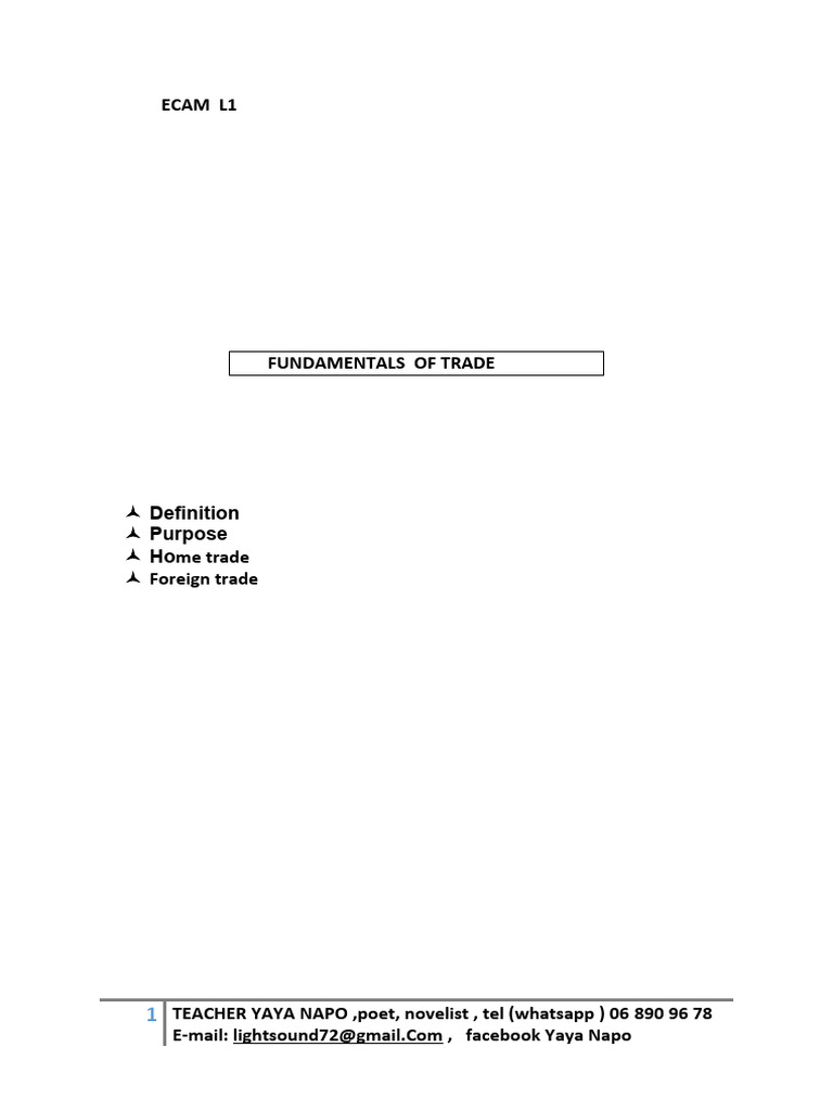 FUNDAMENTALS OF TRADE Class | PDF