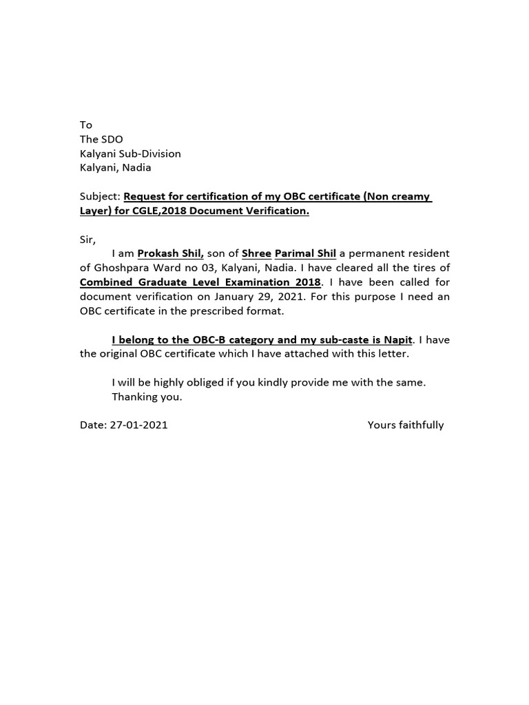 Letter To SDO For OBC Format | PDF | Career & Growth