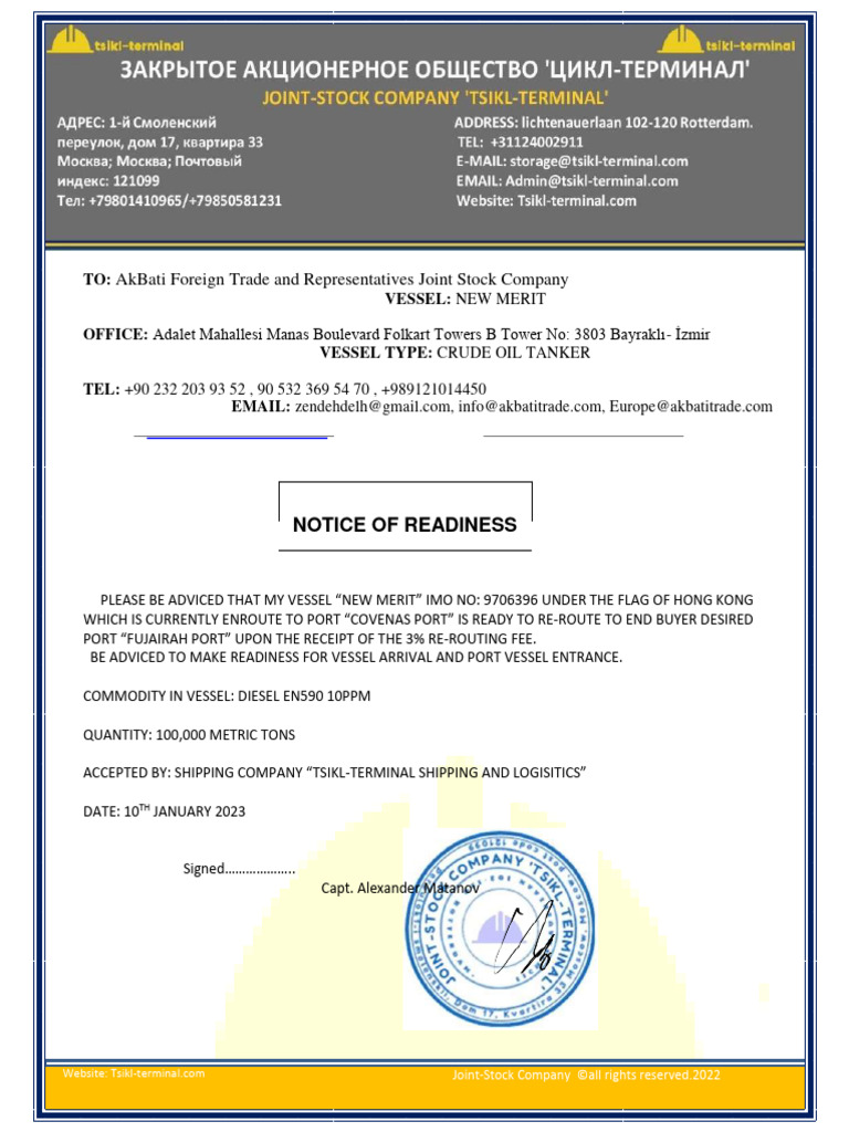 Notice of Readiness (Nor) | PDF