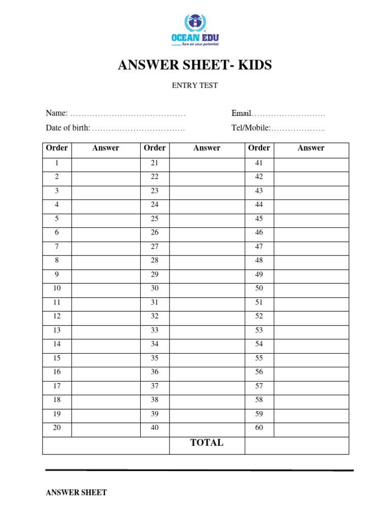 Answer Sheet KID | PDF