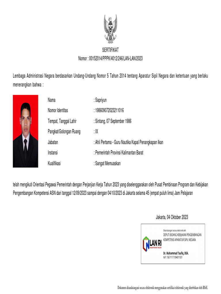 SERTIFIKAT MOOC: SAPRIYUN, S.ST - Pi | PDF