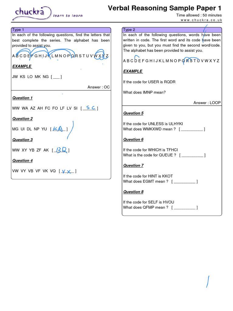 Verbal Reasoning Sample Paper 1 | PDF
