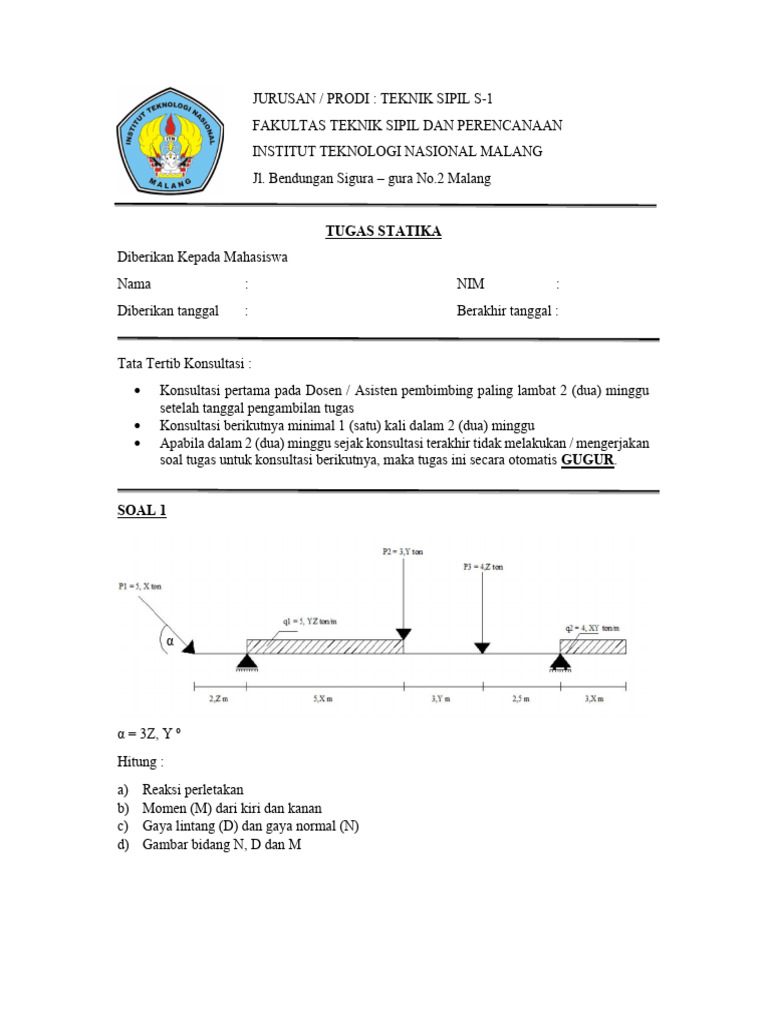 Soal Tugas Besar Statika Tahun 2021 | PDF