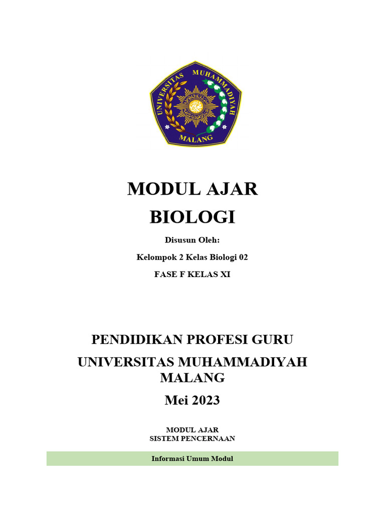 Modul Ajar Sistem Pencernaan Terintegrasi CT | PDF