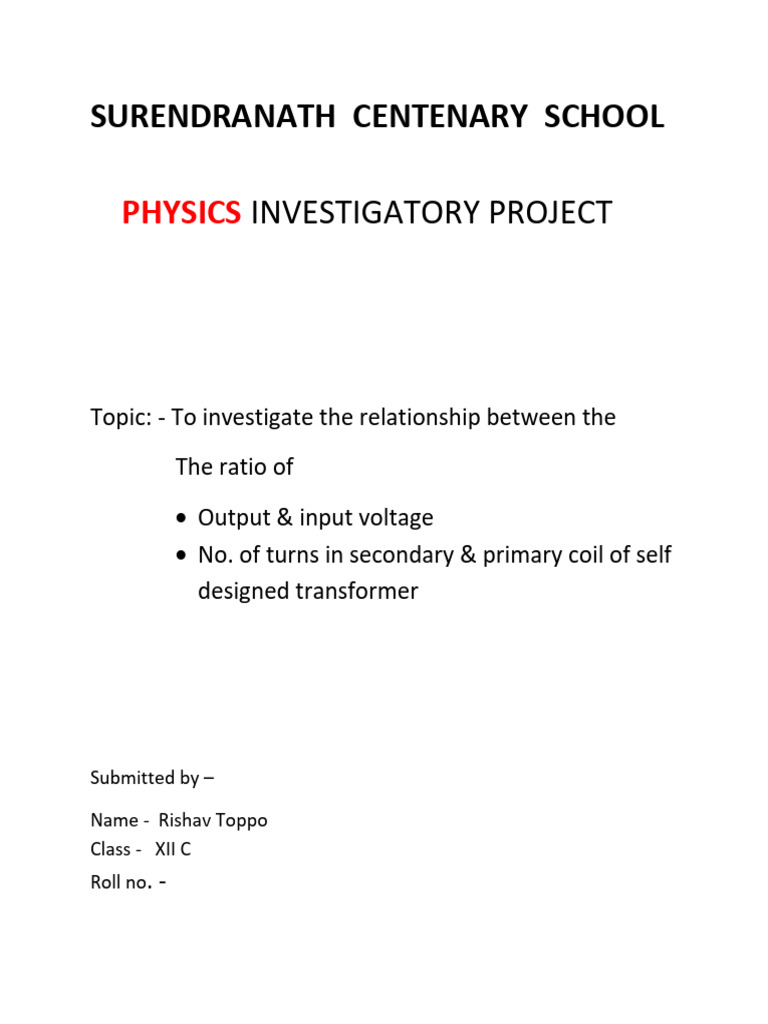 Surendranath Centenary School - 1 | PDF | Transformer | Inductor