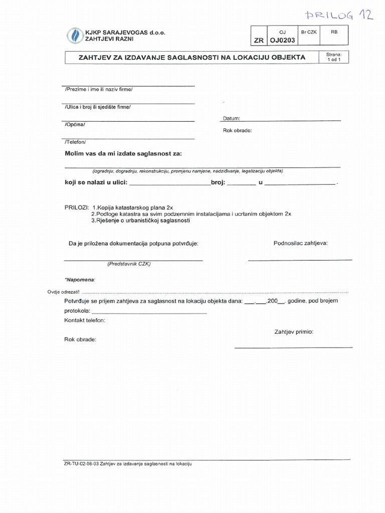 KJKP Sarajevogas - Obrazac 4 | PDF