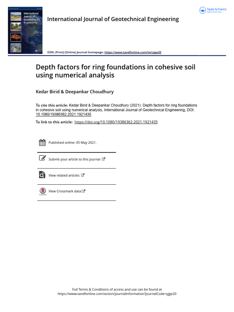 Depth Factors For Ring Foundations in Cohesive Soil Using Numerical ...