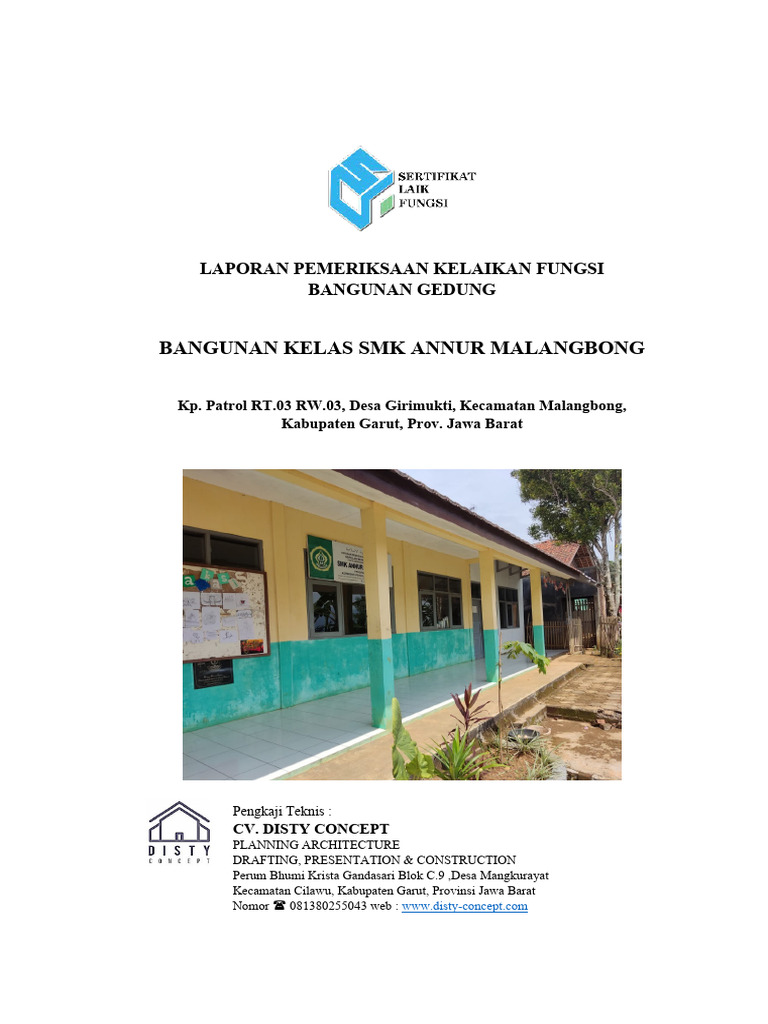 Laporan SLF Bangunan Kelas SMK Annur Malangbong - CV - Disty | PDF