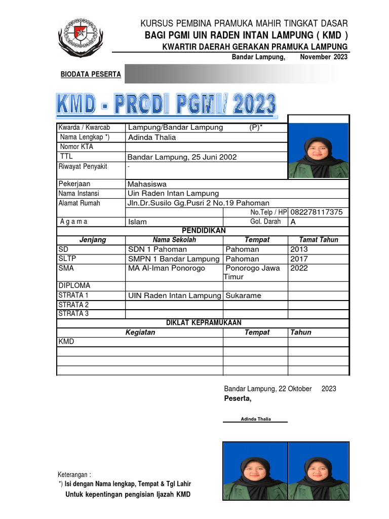 BIODATA KMD Uin | PDF