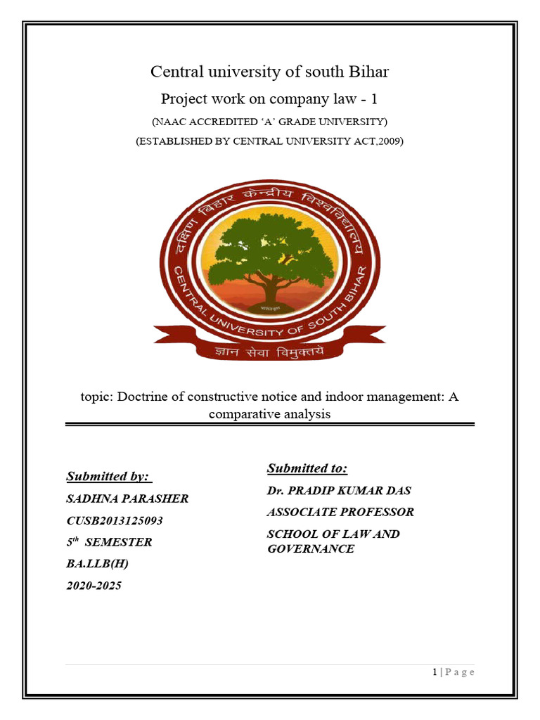 Constructive Notice vs Indoor Management | PDF