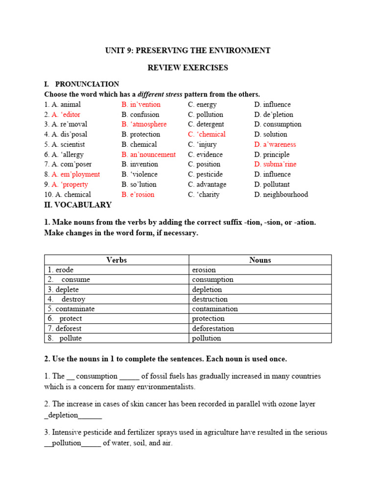 Unit-9 Review-Lesson Answer | PDF | Pollution | Human Impact On The ...