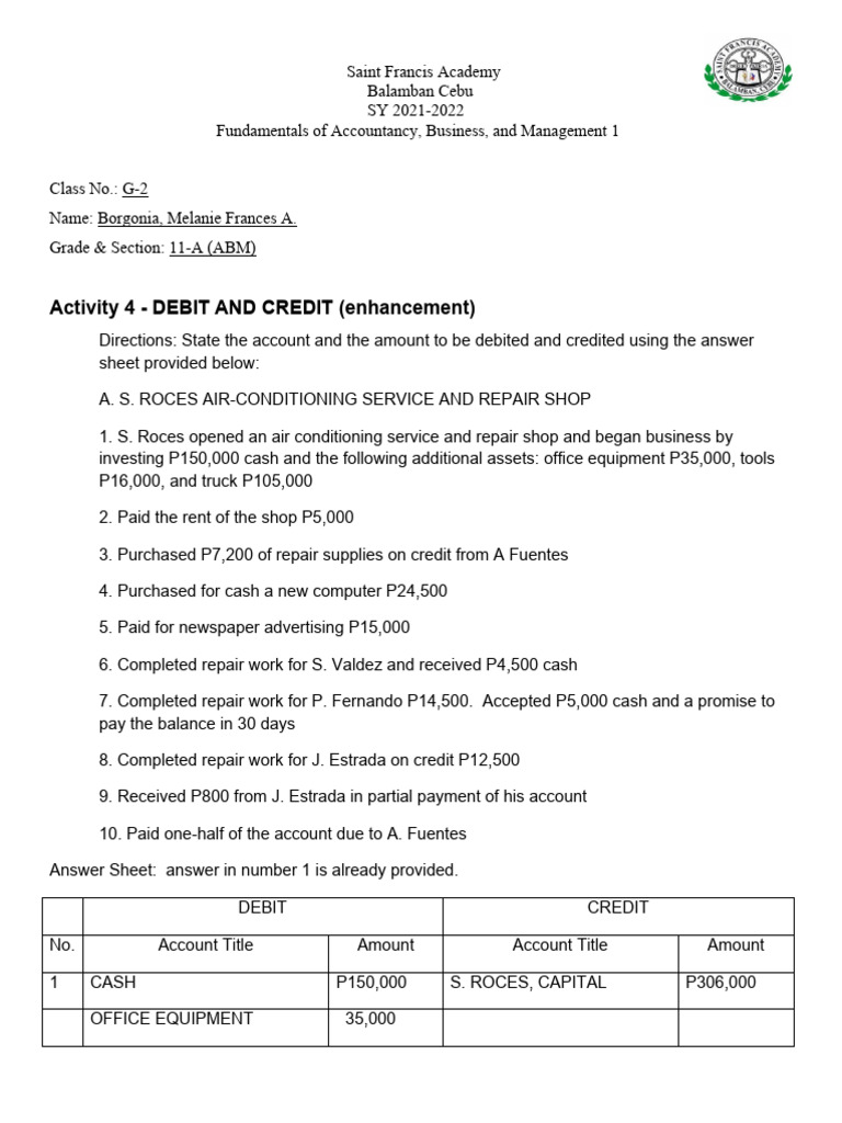Fabm11 Task4.1 4 | PDF | Debits And Credits | Cash