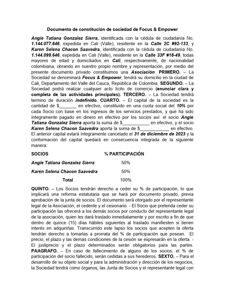 Documento de Constitución de Sociedad | PDF | Gobierno