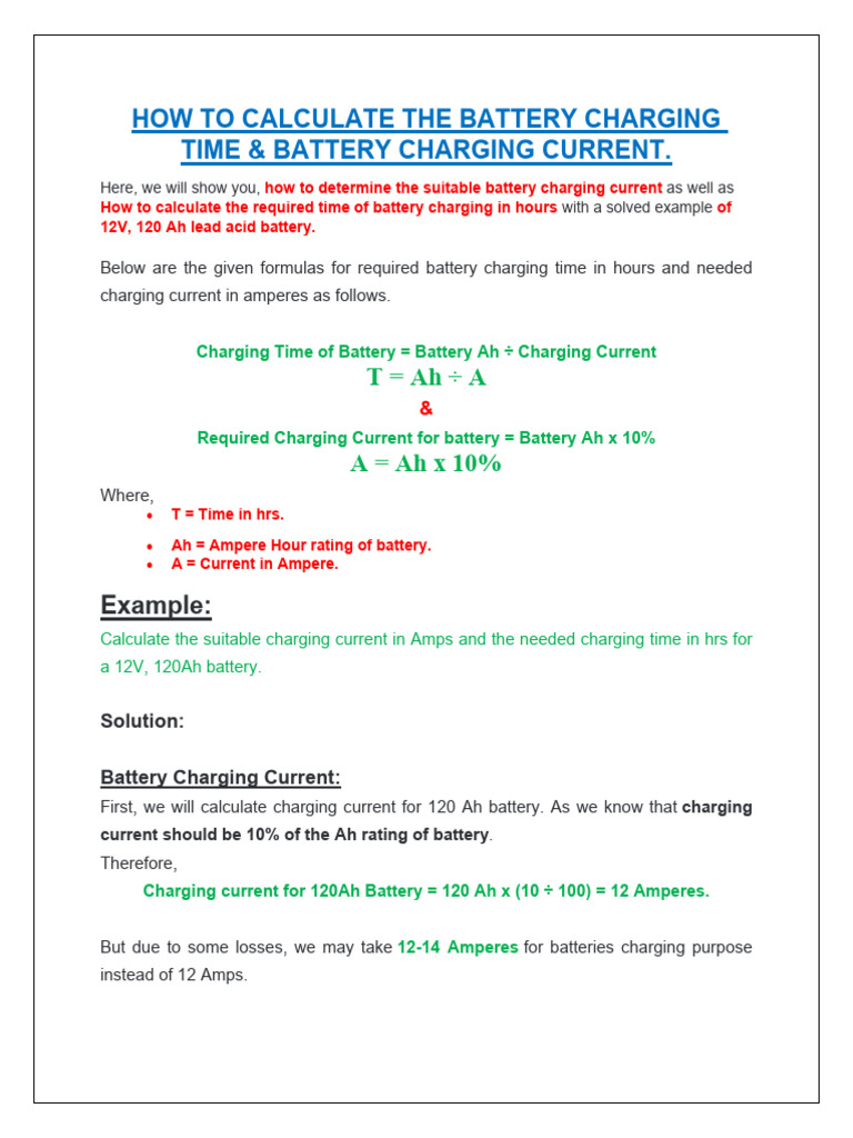 How To Calculate The Battery Charging Time & Current | PDF