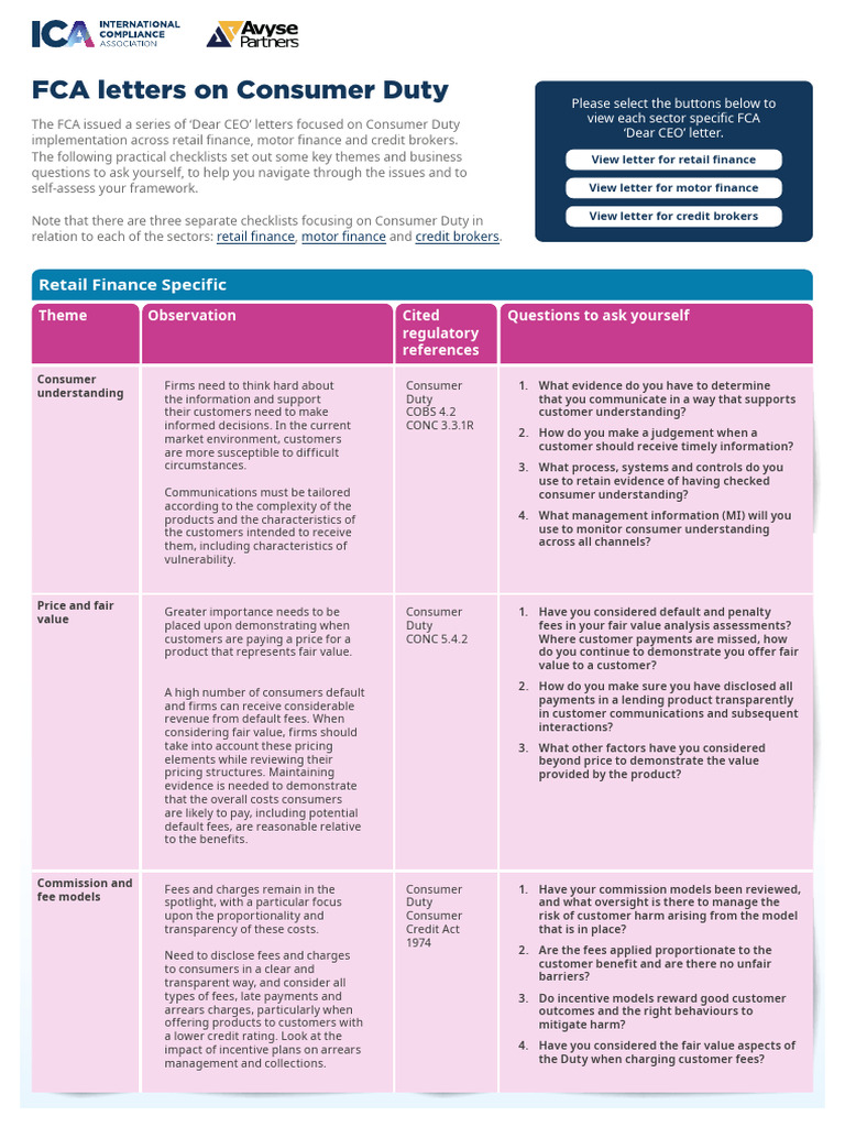 FCA Letters On Consumer Duty | PDF
