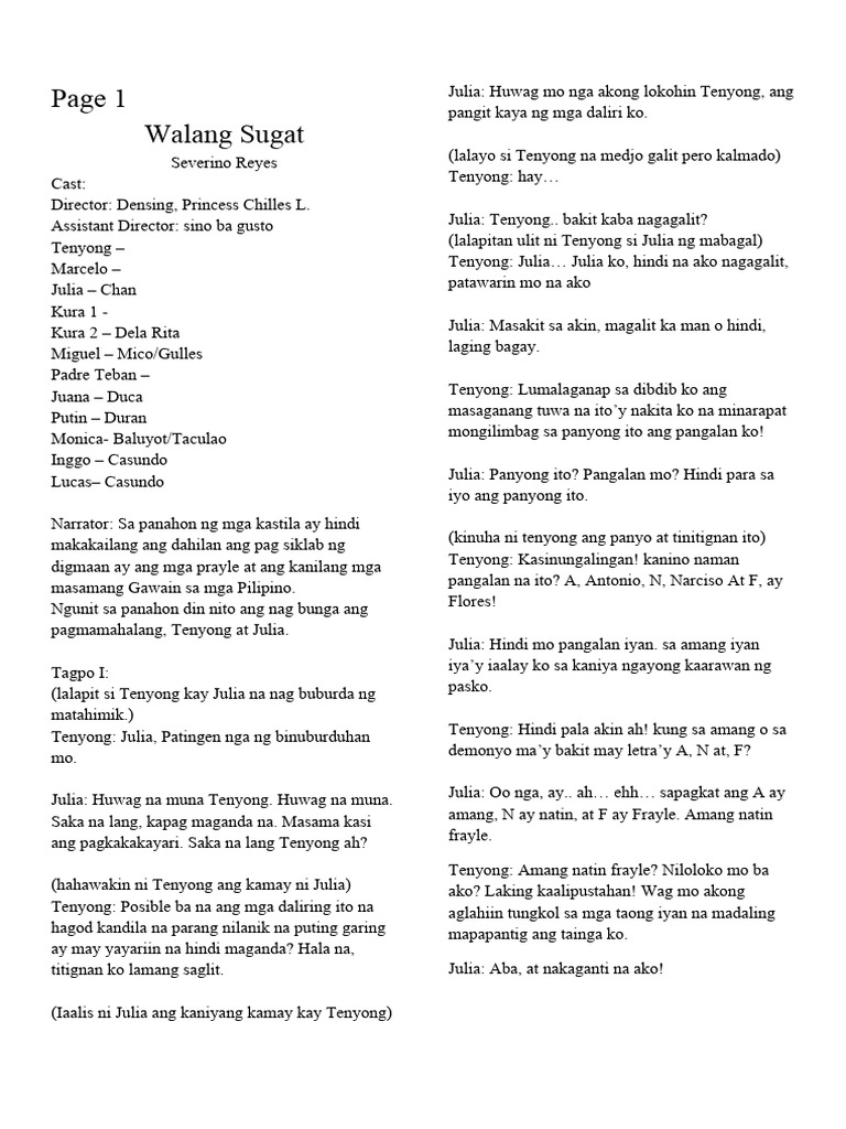 Walang Sugat Script GR 3 | PDF