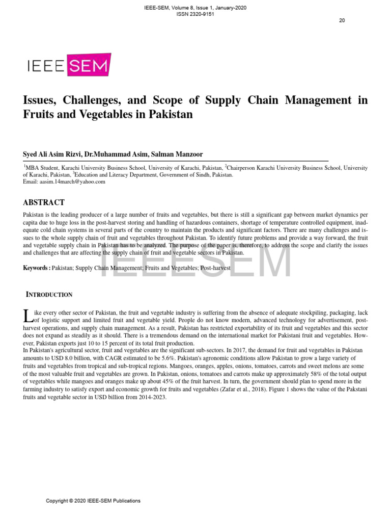 Issues Challenges and Scope of Supply Chain Management in Fruits and ... Issues Challenges and Scope of Supply Chain Management in Fruits and ...