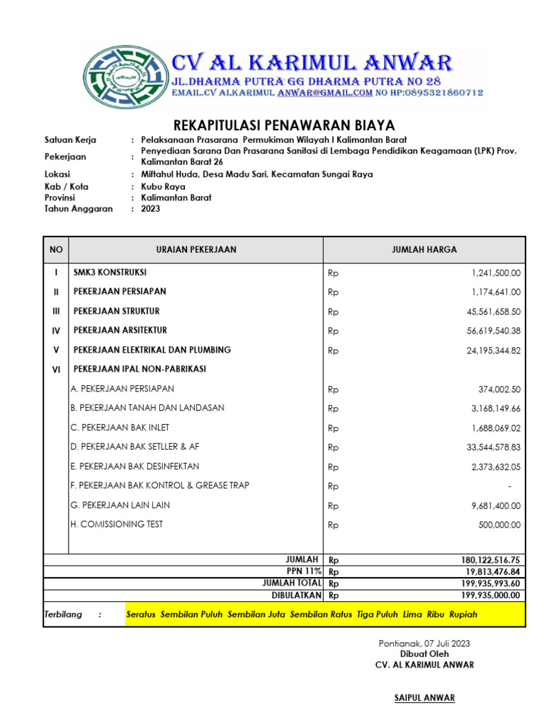Rab Penawaran, Aritmatik, Shedule LPK | PDF