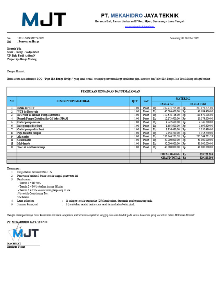 003.2 - SPN - MJT - X - 2023 - Pekerjaan Pengadaan Dan Pemasangan Pipa, Aksesoris Dan Valve ...
