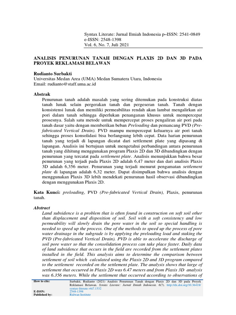 Analisi Penurunan Tanah Dengan PLAXIS 3D | PDF