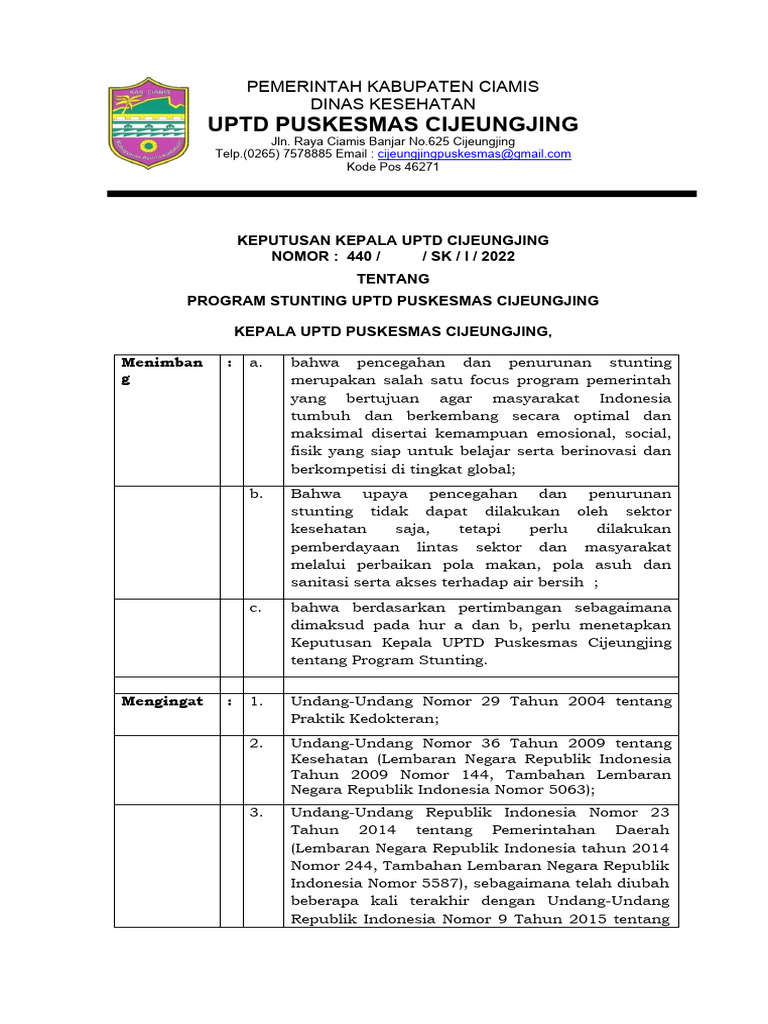 SK Program Stunting | PDF | Ilmu Sosial | Kesehatan Holistik