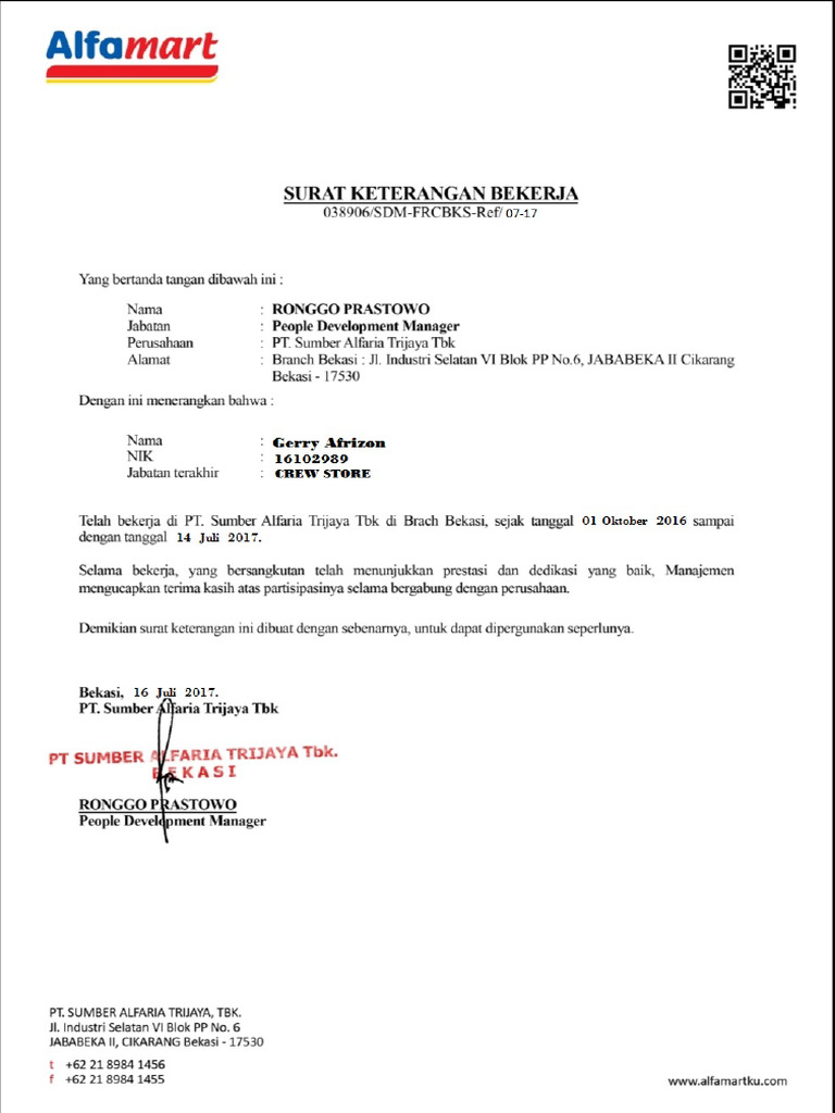 Paklaring Alfamart Gerry | PDF