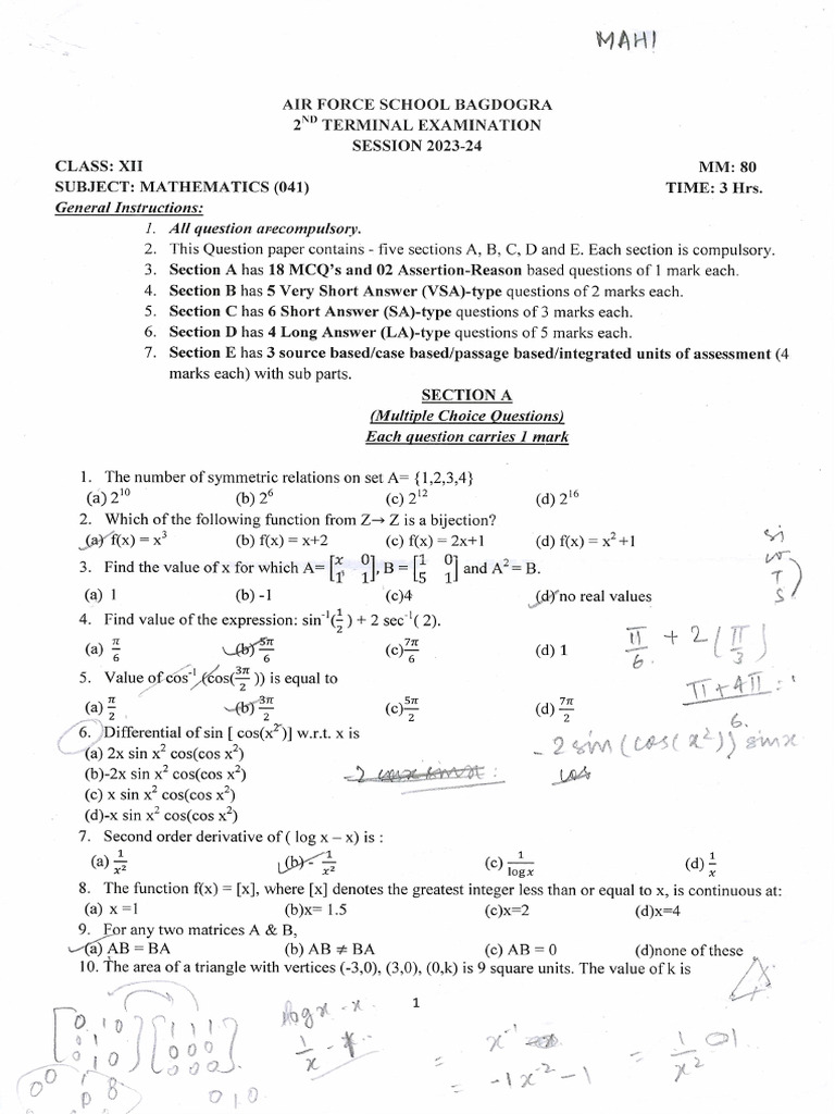 Air Force Class XII Maths Questions Paper | PDF