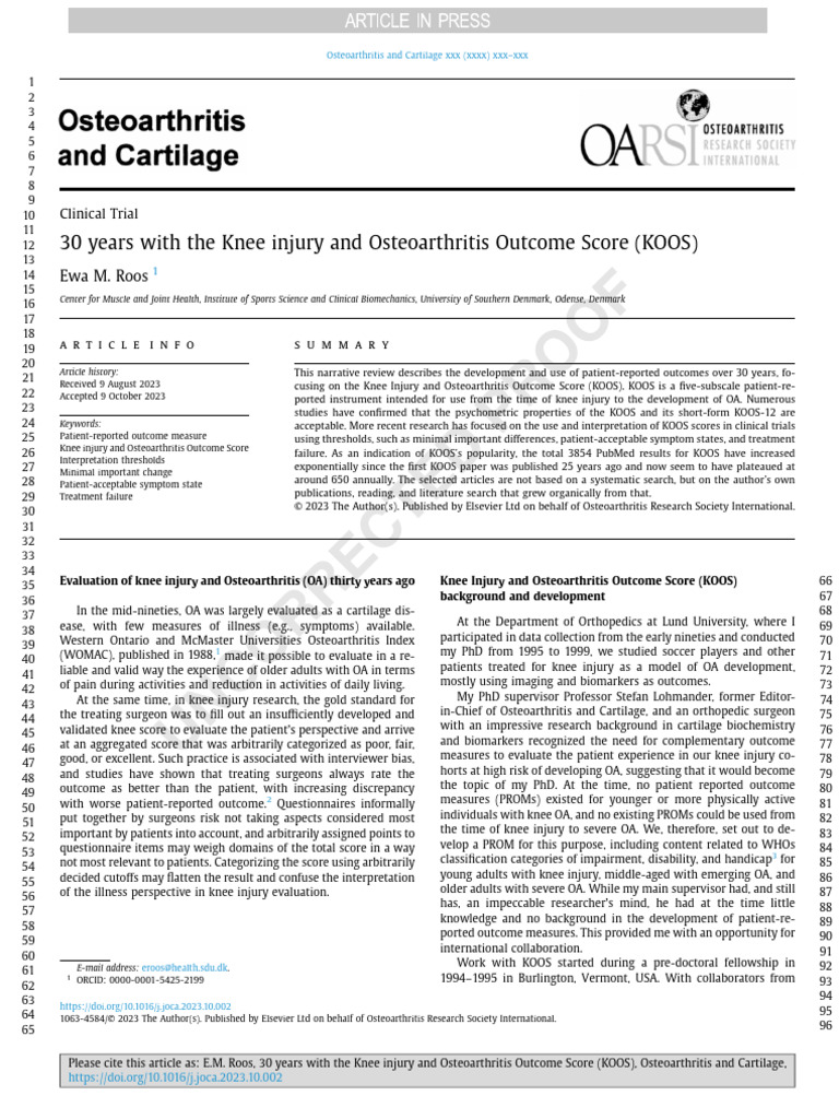 30 Years With The Knee Injury and Osteoarthritis Outcome Score (KOOS) | PDF