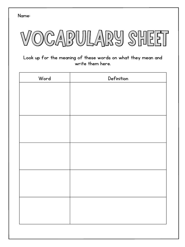 Colorful Word Glossary Vocabulary Builder English Education Worksheet ...