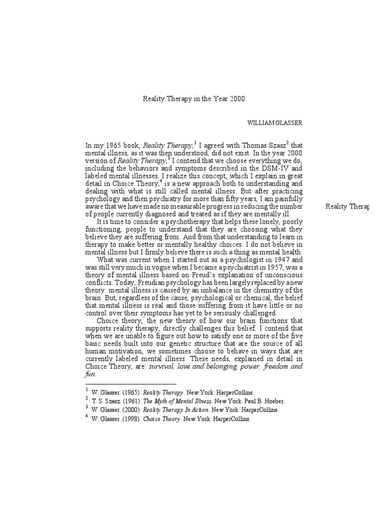 GLASSER | PDF | Psychotherapy | Mental Disorder