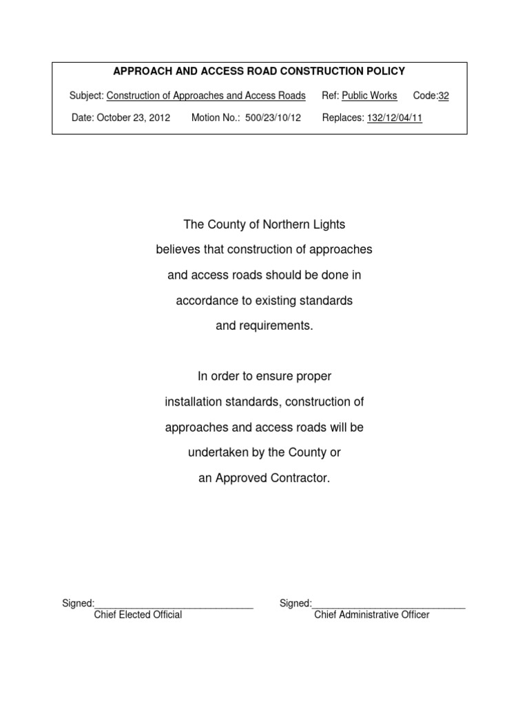 Access Road Construction Policy | PDF