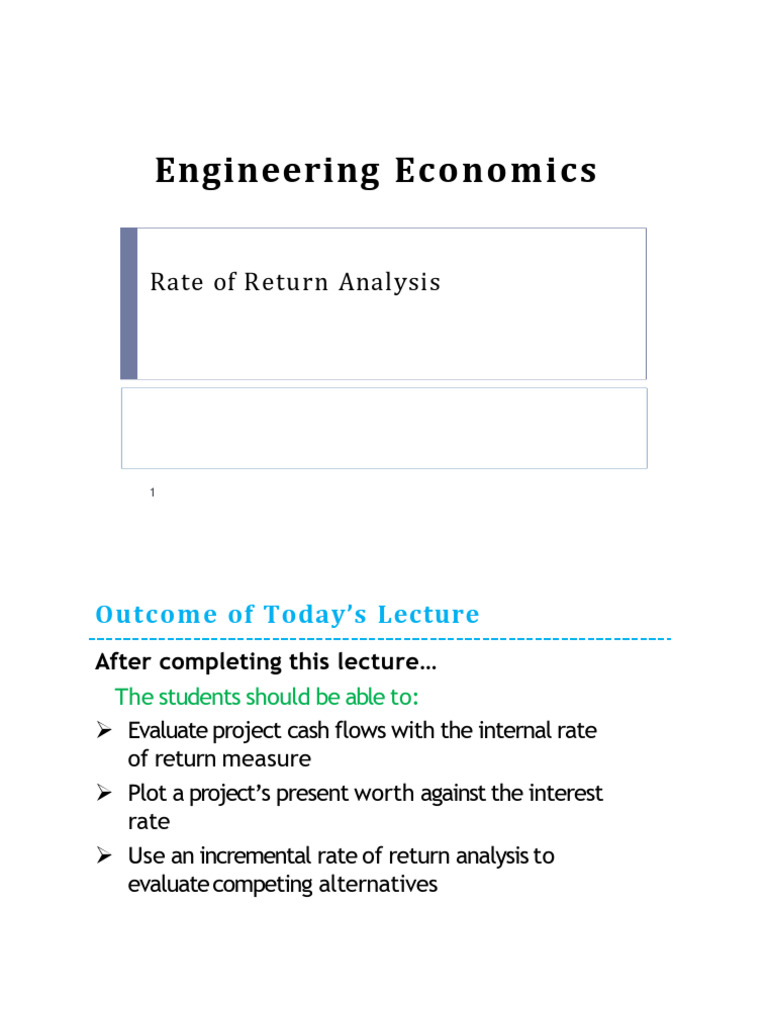 Engg Economics (Topic 8) Rate of Return | PDF | Internal Rate Of Return ...
