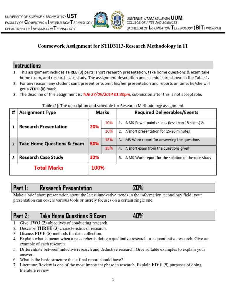 Coursework Assignment For STID3113-Research Methodology in IT2 | PDF