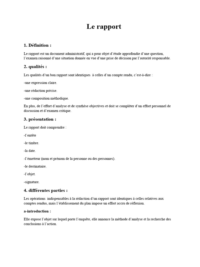 Définition et rédaction d'un rapport | PDF