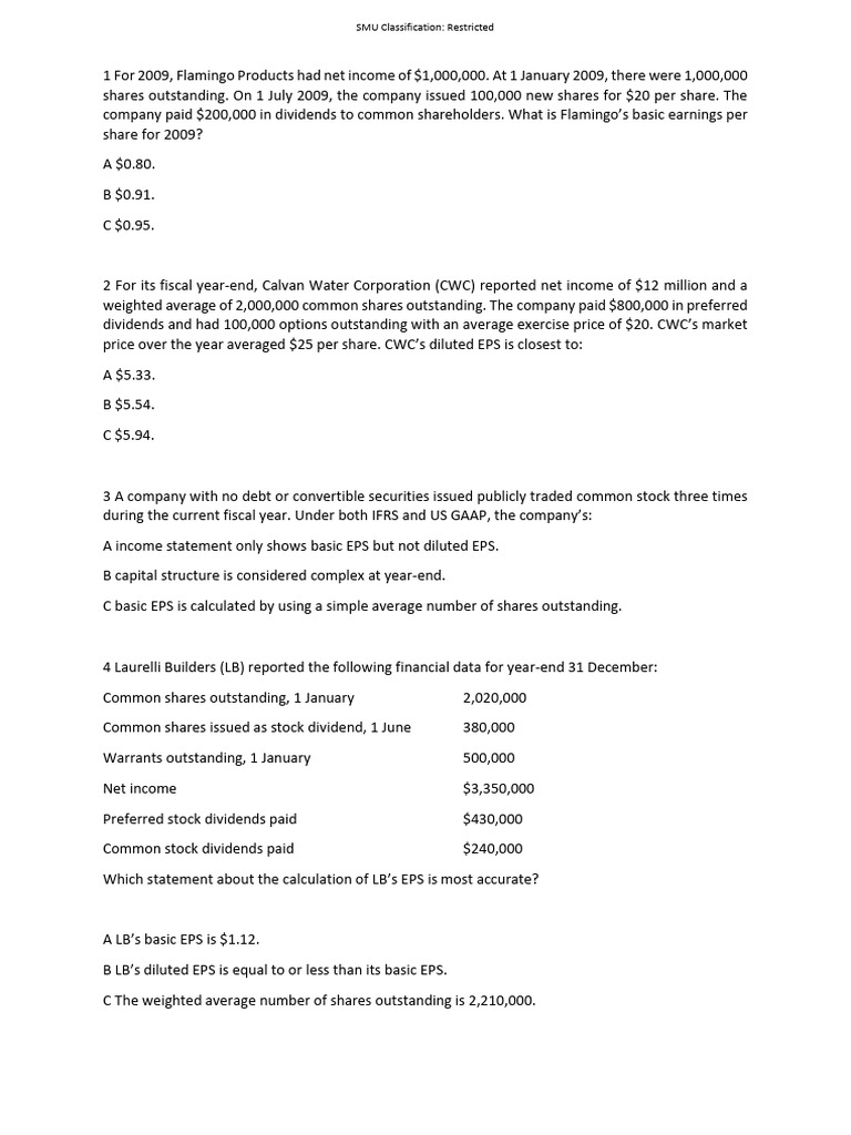Flamingo Products EPS Calculation 2009 | PDF