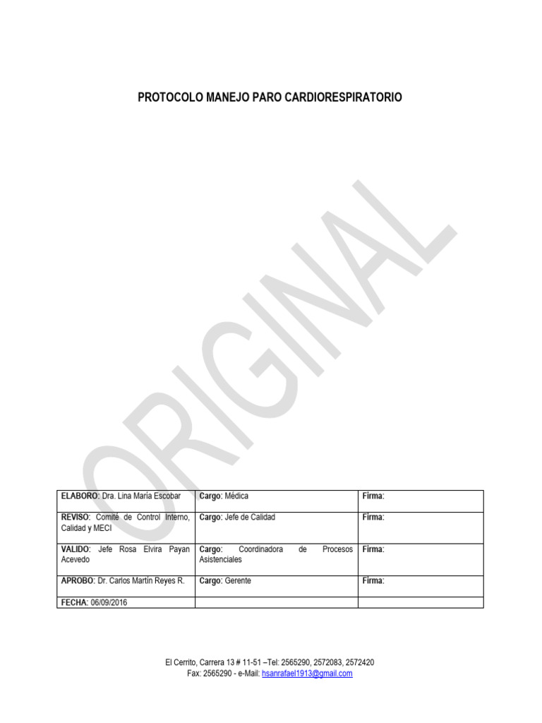 Ur-Pro-005 Protocolo Manejo Paro Cardiorespiratorio | PDF
